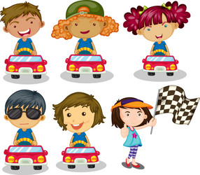 A girl in her yellow racing car Royalty Free Vector Image