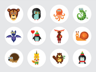 Cartoon animals icons set Royalty Free Vector Image