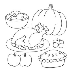 Thanksgiving feast coloring page for kids Vector Image