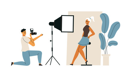 Camera crew cameraman shooting interview Vector Image