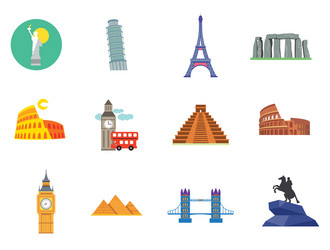 Tourist attraction icons set Royalty Free Vector Image