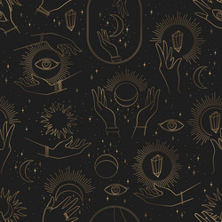 Gold abstract seamless mystical pattern Royalty Free Vector