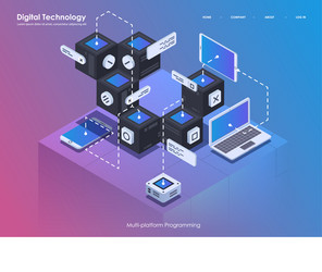 Banner software development 3d laptop Royalty Free Vector