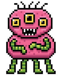 8-bit pixel cute fire monster Royalty Free Vector Image