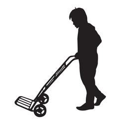 Silhouette of a man with transport trolley Vector Image