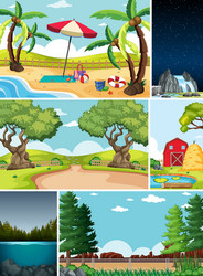 Six different scenes in nature setting cartoon Vector Image