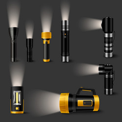 Flashlights with light beam realistic set Vector Image