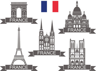 Famous landmarks france french sightseeing set Vector Image