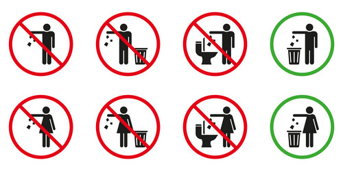 Please no flush litter in toilet sign set allowed Vector Image