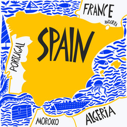 Hand drawn stylized map spain travel Royalty Free Vector