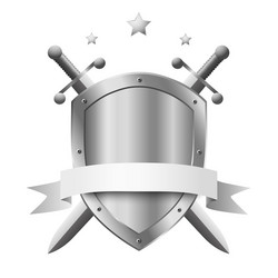 Shield with two crossed swords icon silhouette Vector Image