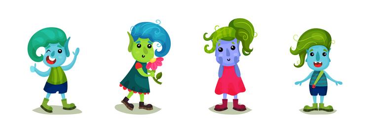 Cute troll characters with different skin and hair