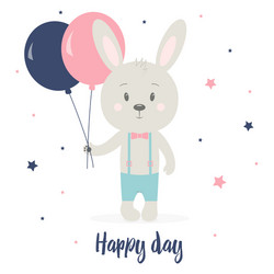 Little bunny is flying in a balloon surface Vector Image