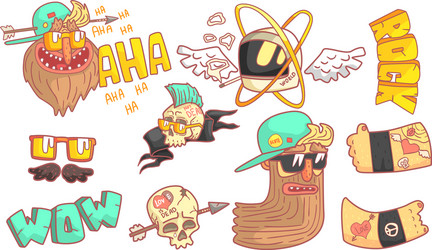 Rock and roll music elements set funny crazy Vector Image