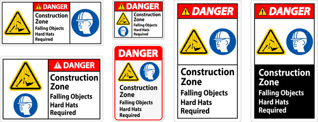 Danger sign construction zone falling objects Vector Image