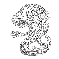 Sea monster outline sketch Royalty Free Vector Image