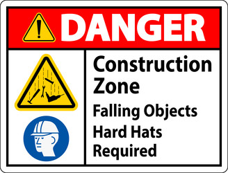 Danger sign construction zone falling objects Vector Image