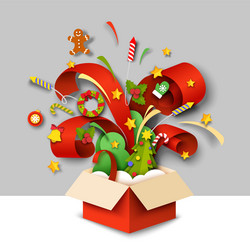 Paper cut craft style open christmas gift box Vector Image