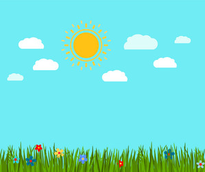 Green landscape with trees clouds flowers Vector Image