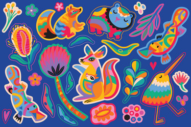 Big sticker set abstract australian animals Vector Image