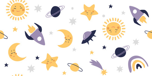 Childish seamless pattern with hand drawn space Vector Image