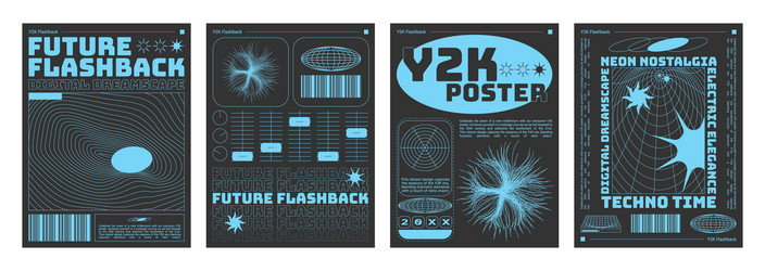 Y2k style poster design template set Royalty Free Vector