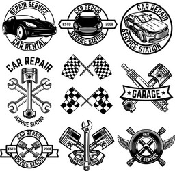 Set of car repair workshop emblems design element Vector Image