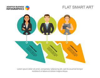 Three colleagues process chart template Royalty Free Vector