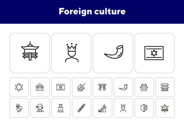 Foreign culture line icon set Royalty Free Vector Image