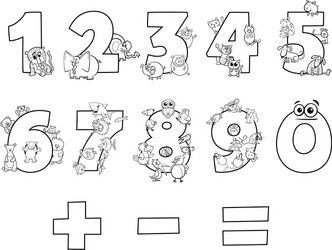 Cartoon numbers collection coloring book Vector Image