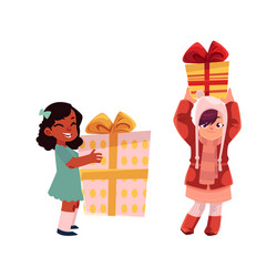 Christmas cartoon icon set - four present boxes Vector Image