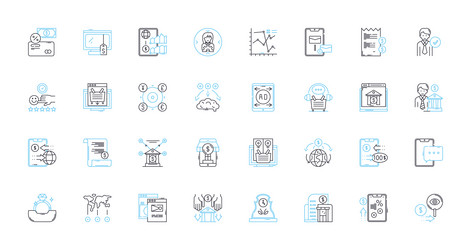 Product launch linear icons set debut Royalty Free Vector