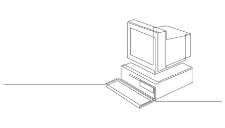 Retro old fashioned tv continuous one line drawing