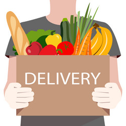 A delivery man is carrying food box and riding Vector Image