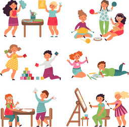 Cartoon kids playing children learn read through Vector Image