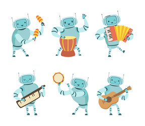 Robot musician playing musical instrument Vector Image