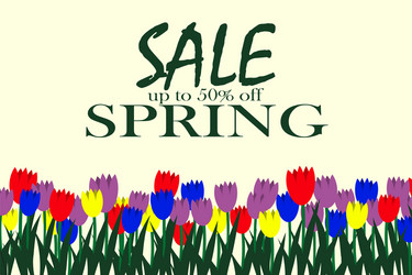 Spring floral border with colorful tulips on fresh