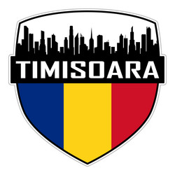 Oradea skyline silhouette romania flag travel logo