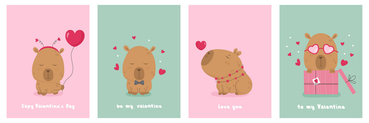 Valentine day card set with cute lovely capybara Vector Image