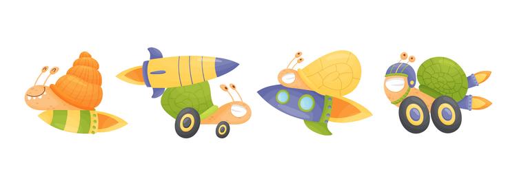 Fast snails funny mollusk character with turbo Vector Image