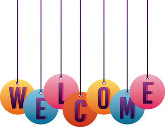 Welcome label lettering with set colors letters Vector Image