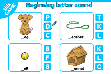 Beginning letter sound cartoon cat and pet goods Vector Image