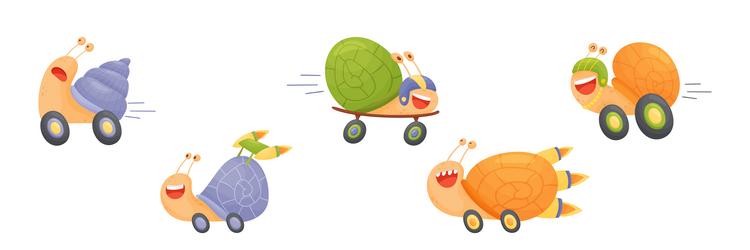 Fast snails funny mollusk character with turbo Vector Image