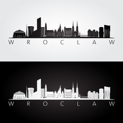 Wroclaw skyline horizontal banner black and white Vector Image