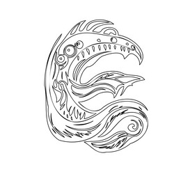 Sea monster outline sketch Royalty Free Vector Image
