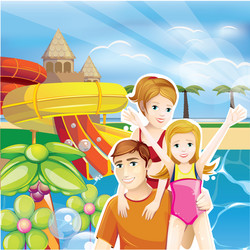 Cartoon happy family playing in swimming pool Vector Image