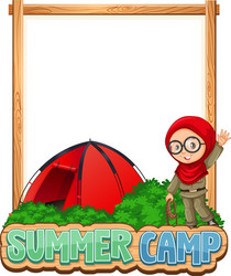 Border template design with girl at summer camp Vector Image