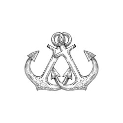 Two crossed anchors isolated marine nautical anker