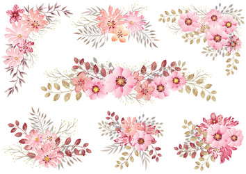 Seamless watercolor floral border set Royalty Free Vector