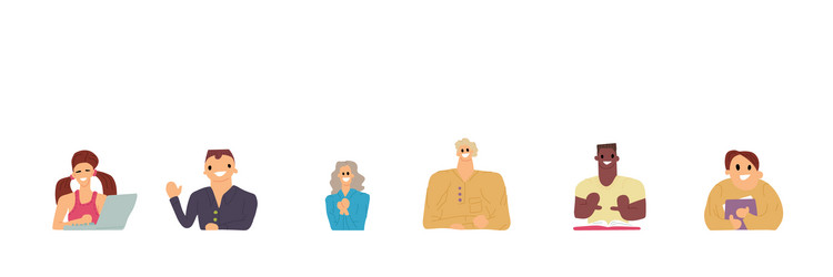 Collection people reading and studying Royalty Free Vector